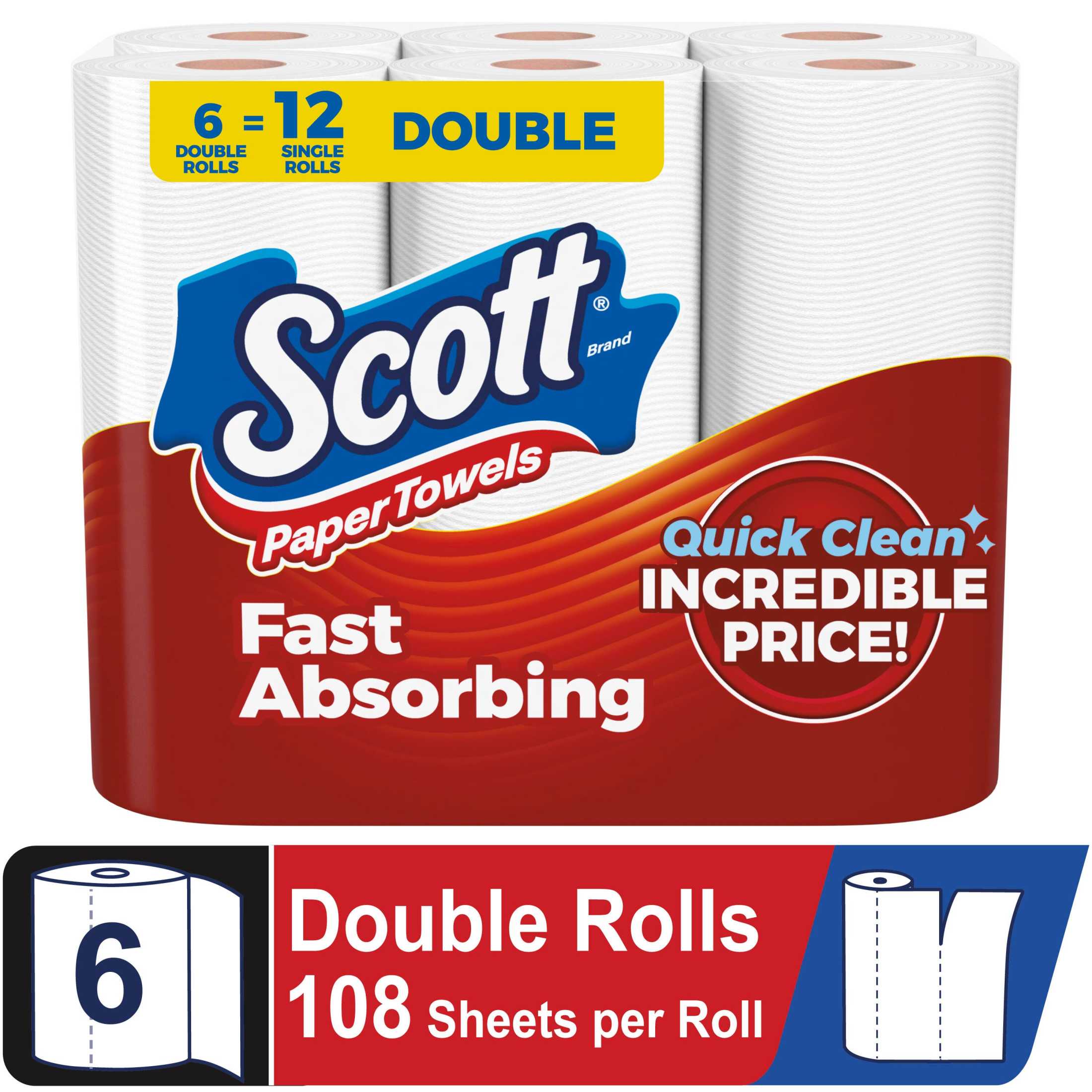 Scott Paper Towels, Choose-A-Sheet, 6 Double Rolls– Brands For Less USA