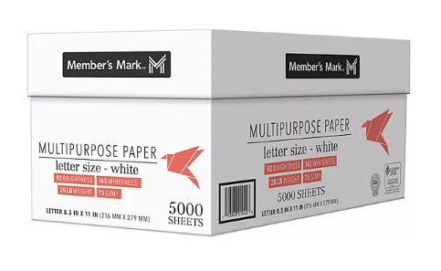 Member's Mark Multipurpose Copy Paper, 10 Ream Case, 20 lb., 92 Bright ...