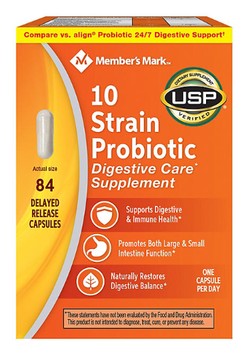 Member's Mark 10-Strain Probiotic Digestive Care Supplement Capsules ...