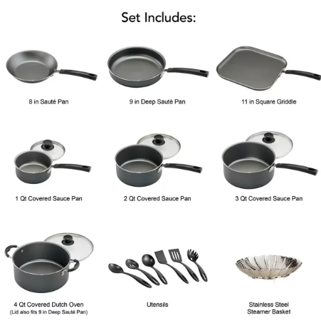 Tramontina Primaware 18 Piece Non-stick Cookware Set, Steel Gray ...