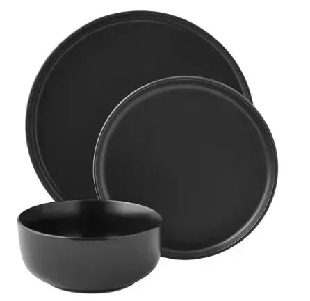 Mainstays Alessandra Matte Black 12-Piece Stoneware Dinnerware Set ...