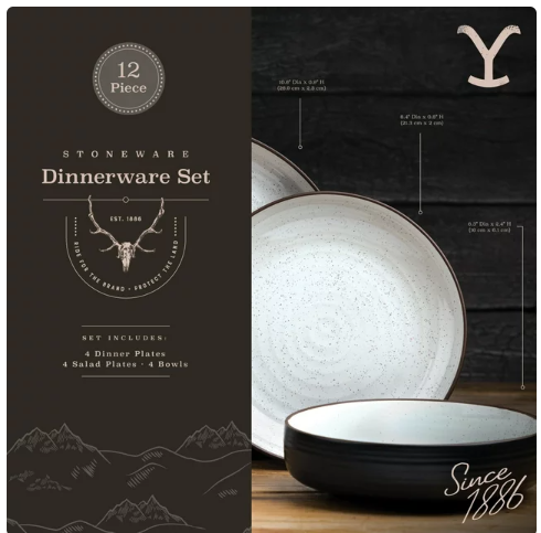 Yellowstone 12-Piece Ceramic Dinnerware Set, Beth Collection– Brands ...
