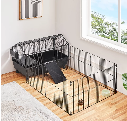SmileMart Rolling Small Animal Cage with Playpen Ramps & Water Bottle ...