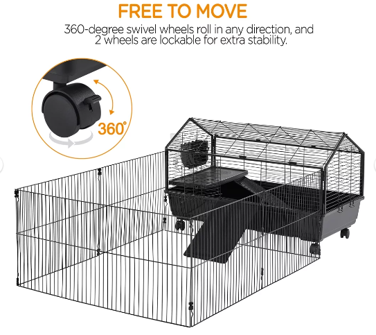 SmileMart Rolling Small Animal Cage with Playpen Ramps & Water Bottle ...