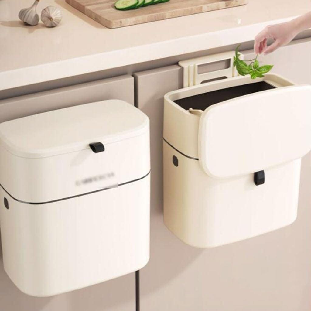 Slim 10L Trash Can with Press-Lid, Wall-Mountable Plastic Garbage Bin ...