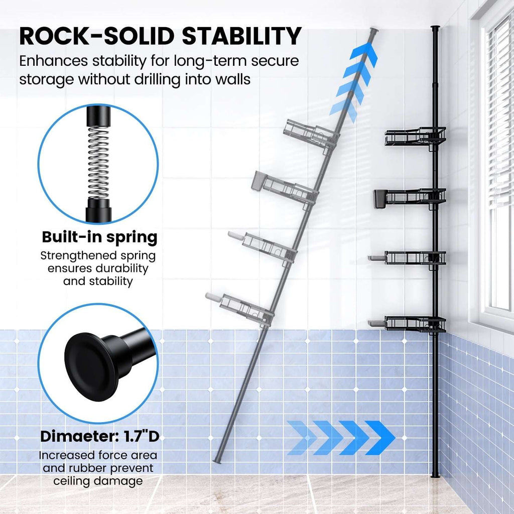 TINANA Shower Caddy with Tension Pole: 4 Tier Adjustable L-shaped Corn ...