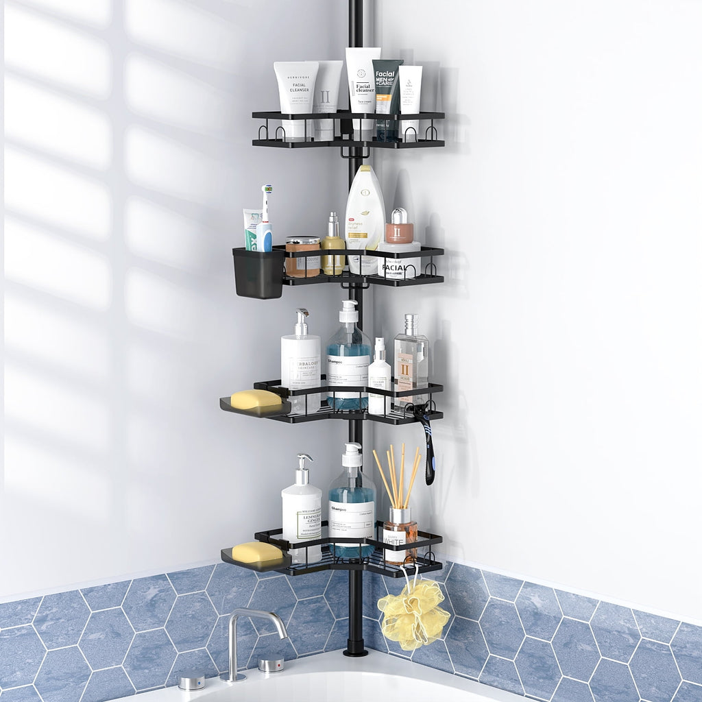 TINANA Shower Caddy with Tension Pole: 4 Tier Adjustable L-shaped Corn ...
