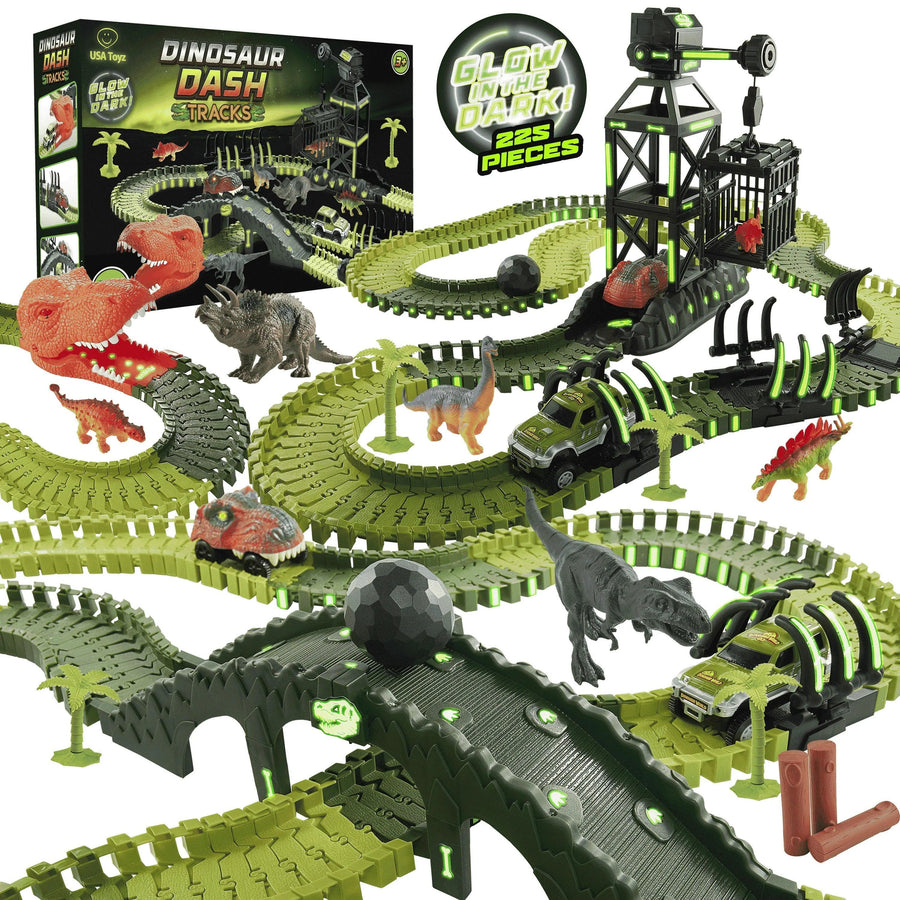 USA Toyz Dinosaur Dash Track 6 Dinosaurs LED Dino Car STEM Set Toy 225 ...