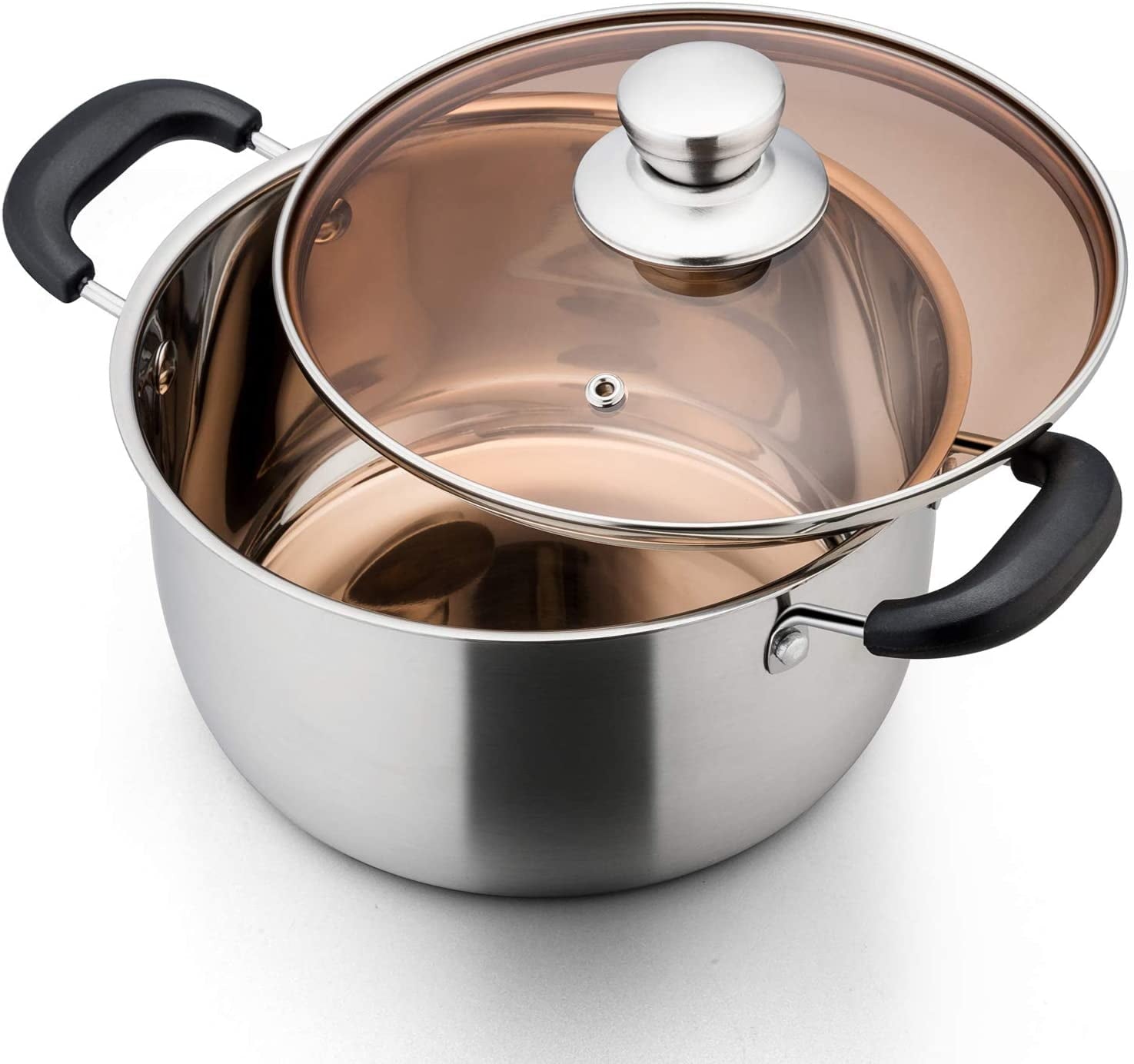 Vesteel 3 Quart Stock Pot, Stainless Steel Metal Pasta Soup Pot with G ...