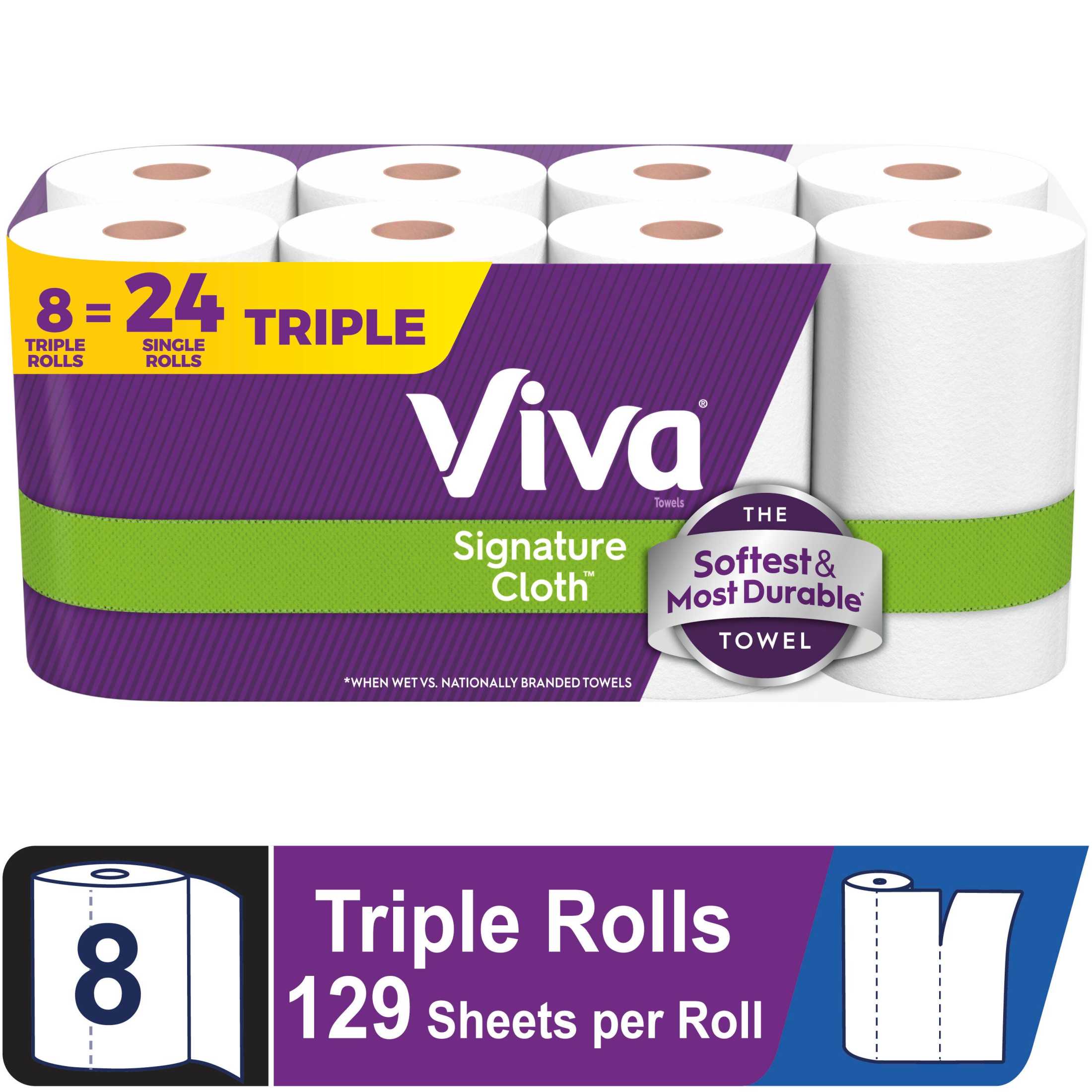 Viva Signature Cloth Paper Towels, 8 Triple Rolls, 129 Sheets per Roll ...