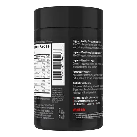 Weider Prime Testosterone Support, 120 Capsules– Brands For Less USA