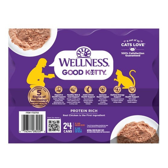 Wellness Good Kitty Wet Cat Food Pate Variety Pack, 3 oz, 24-count ...