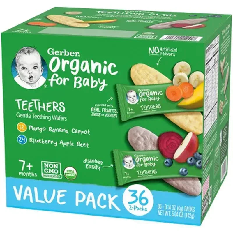 Gerber Organic Teethers, Teething Wafers Variety Pack (36 Ct.)– Brands ...