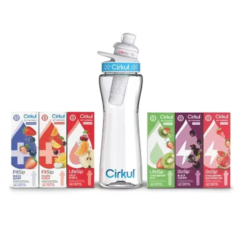 Cirkul 22-Oz. Plastic Water Bottle Starter Kit with Blue Lid + 6 Flavo ...