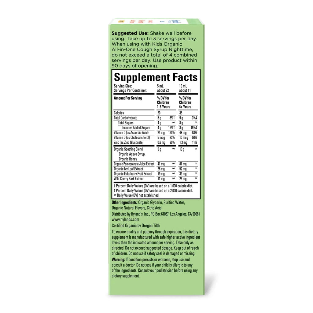 Hyland's Kids Organic All-in-One Cough Syrup, Daytime, Ages 1–12, 4 fl ...