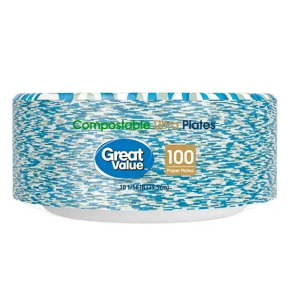 Great Value Ultra Paper Plates, 10”, White, 100 Count– Brands For Less USA