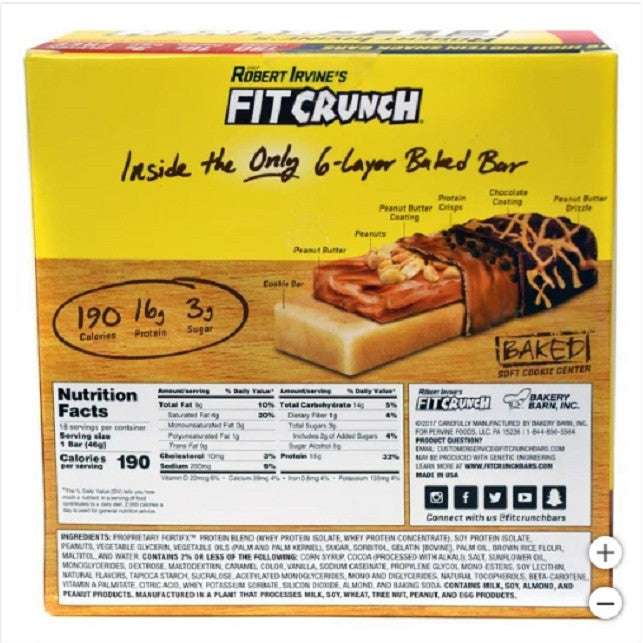 FITCRUNCH Protein Bars, 16g Protein, Chocolate Peanut Butter, 1.62 oz ...